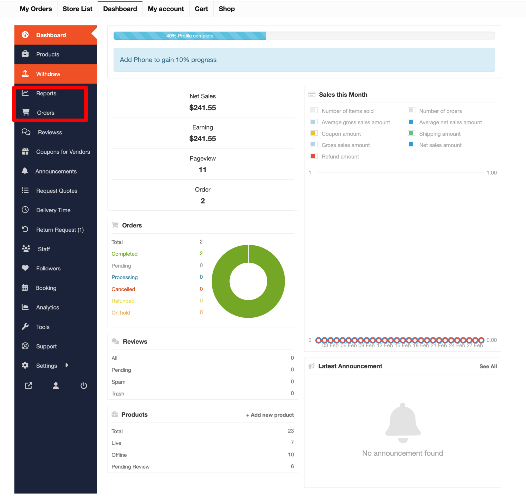Vendor Dashboard Menu Manager - Dokan