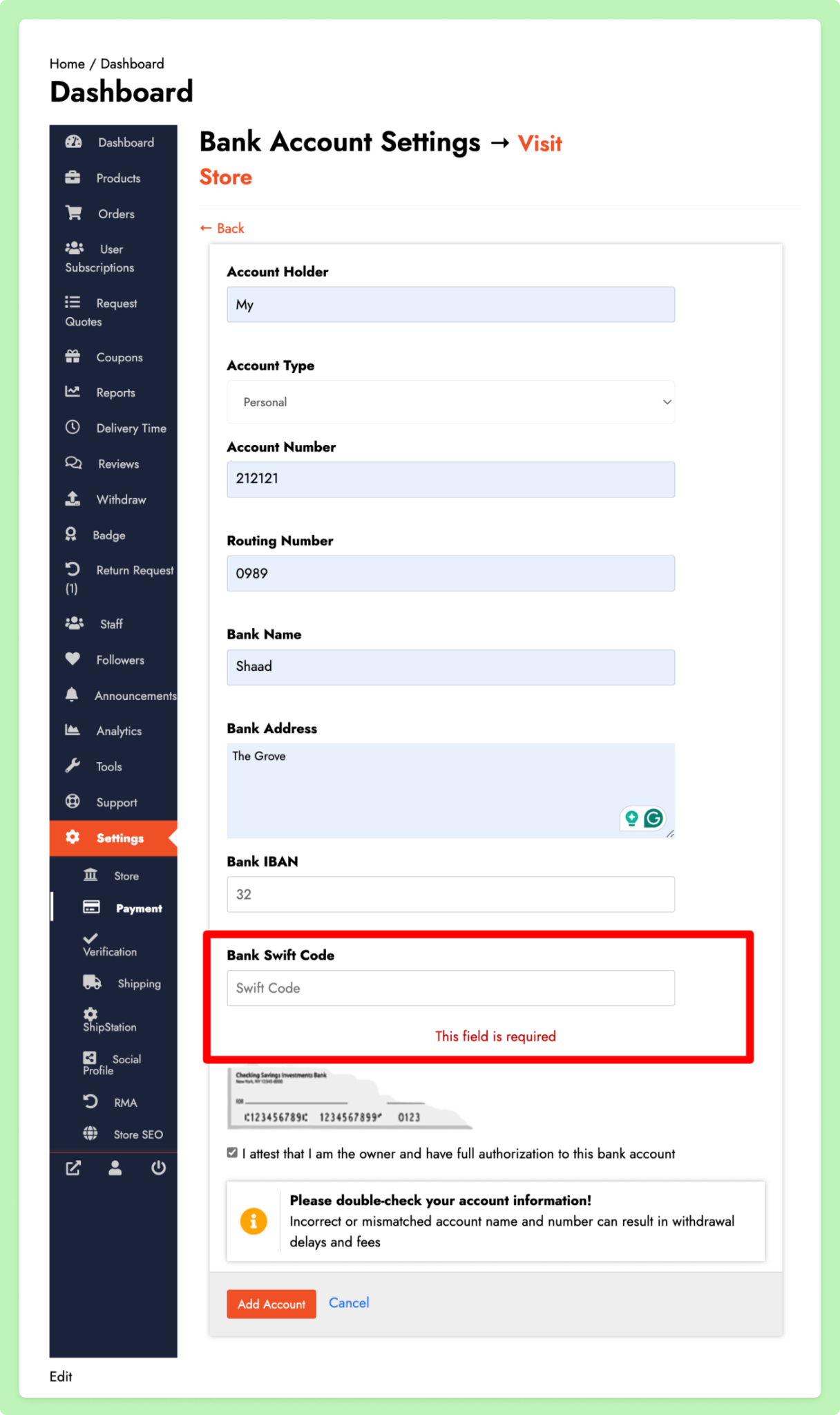 How to Make the Bank Payment Required Fields Unrequired - Dokan