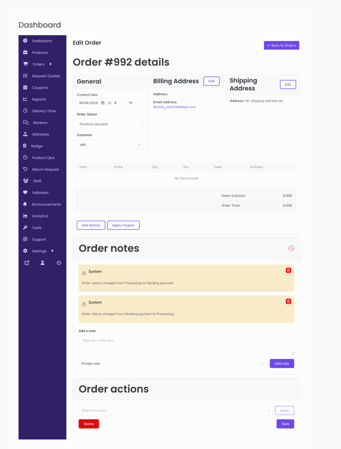 Manual Order Creation - Dokan